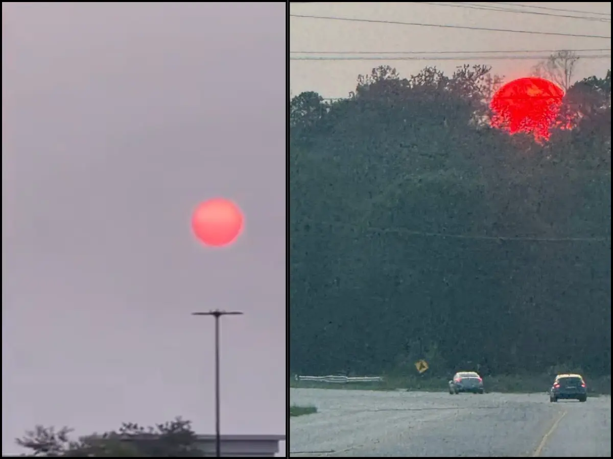 Strange bright red sun baffles people in Florida. It had a perfectly ...
