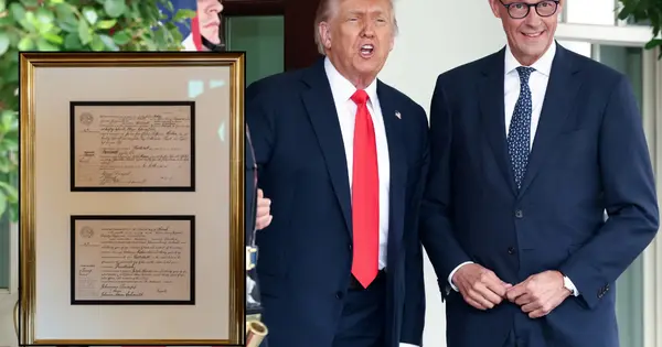 German Chancellor Friedrich Merz gifts President Trump his grandfather ...