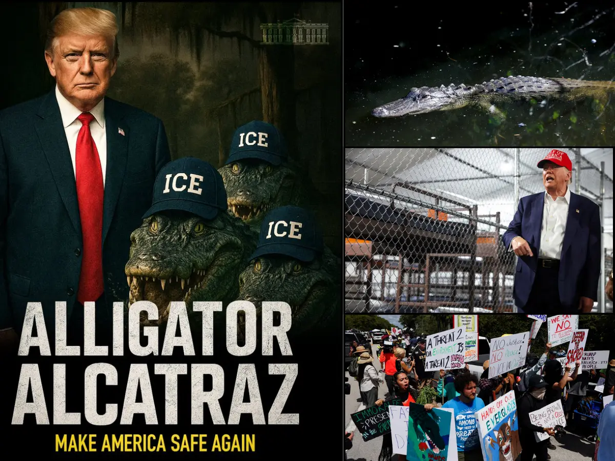 Trump tours 'Alligator Alcatraz' detention centre: Bunk beds, fenced-in ...