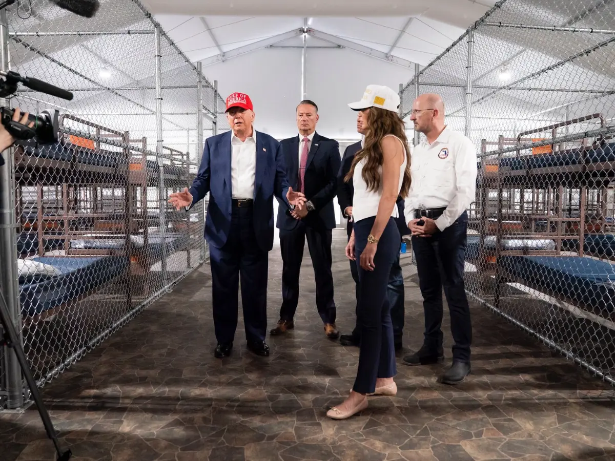 Trump tours 'Alligator Alcatraz' detention centre: Bunk beds, fenced-in ...