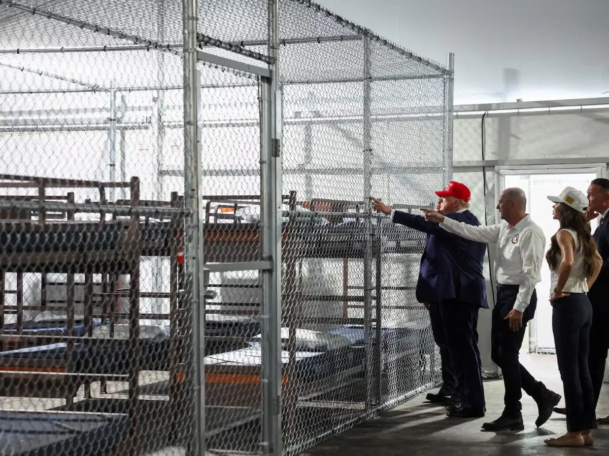 Trump tours 'Alligator Alcatraz' detention centre: Bunk beds, fenced-in ...