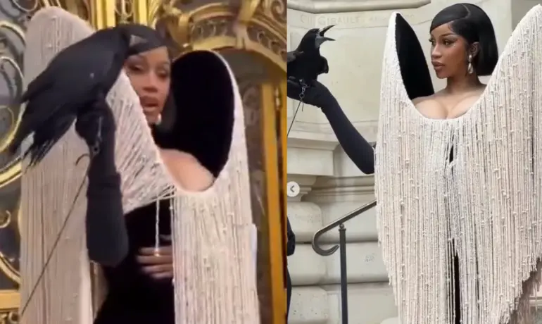 Cardi B ft. Crow! Rapper makes a dramatic entrance at Paris couture week