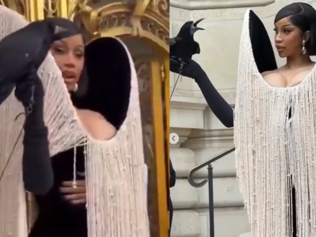 Cardi B ft. Crow! Rapper makes a dramatic entrance at Paris couture week
