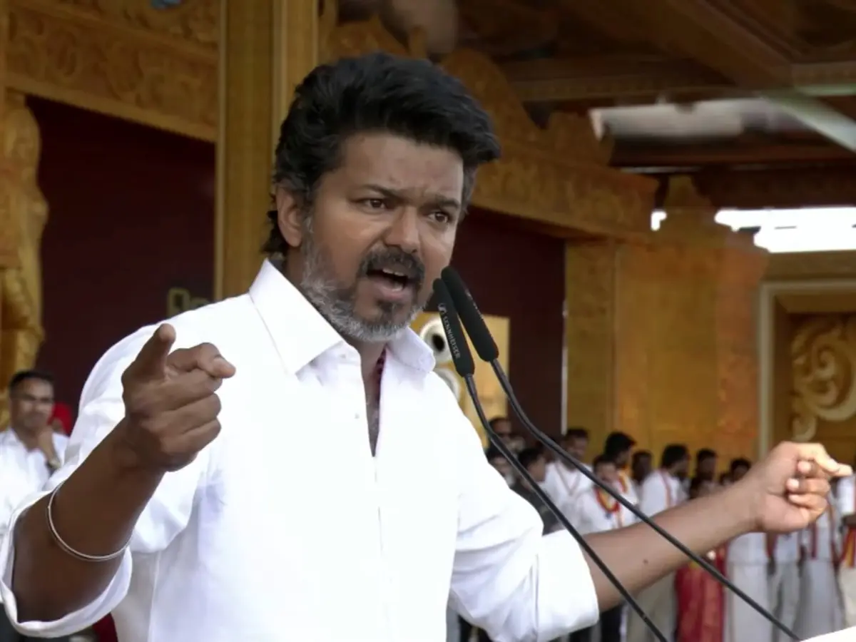 In cinema style, Politician Vijay tears into DMK and BJP, amid massive ...