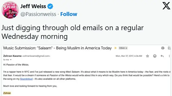 'Fear of a Muslim in America...': Zohran Mamdani's 2017 email to music ...