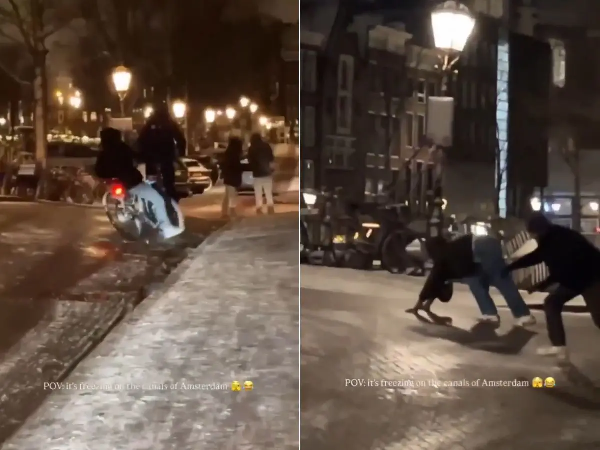 ‘Streets or ice rink’: Viral video captures chaos in Amsterdam as ...