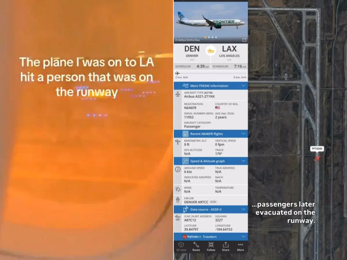 Moment Frontier flight catches fire after hitting person on runway at ...