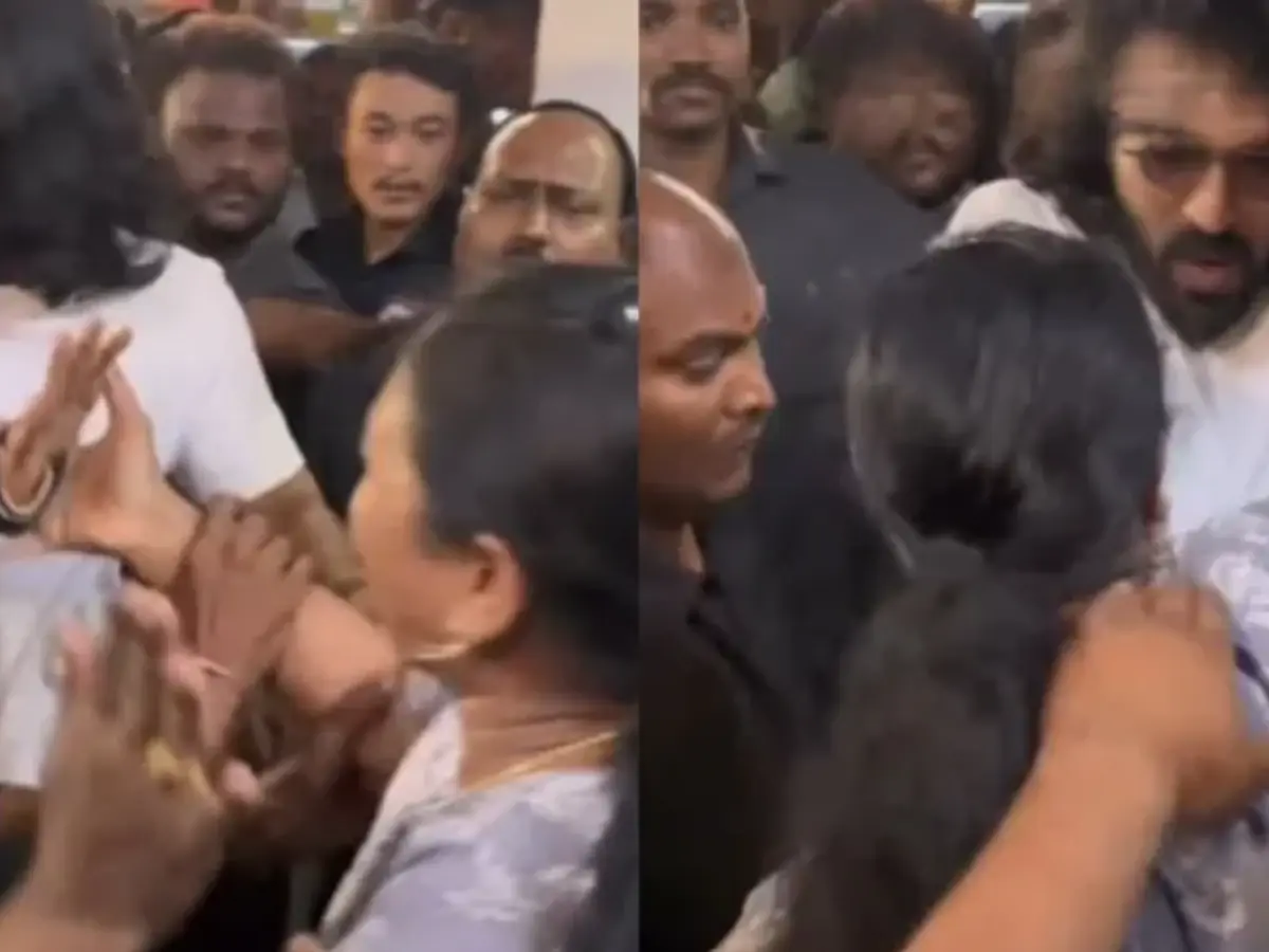 Ram Charan looks shocked as a fan breaches security to meet him at ...